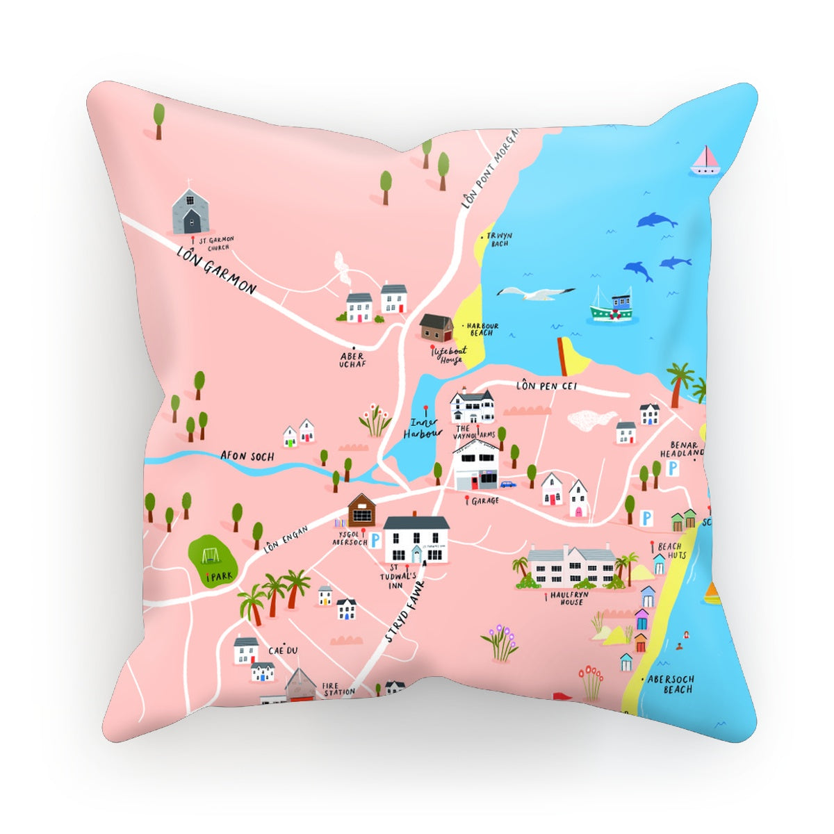 Abersoch Illustrated Map Cushion – Abersoch Life