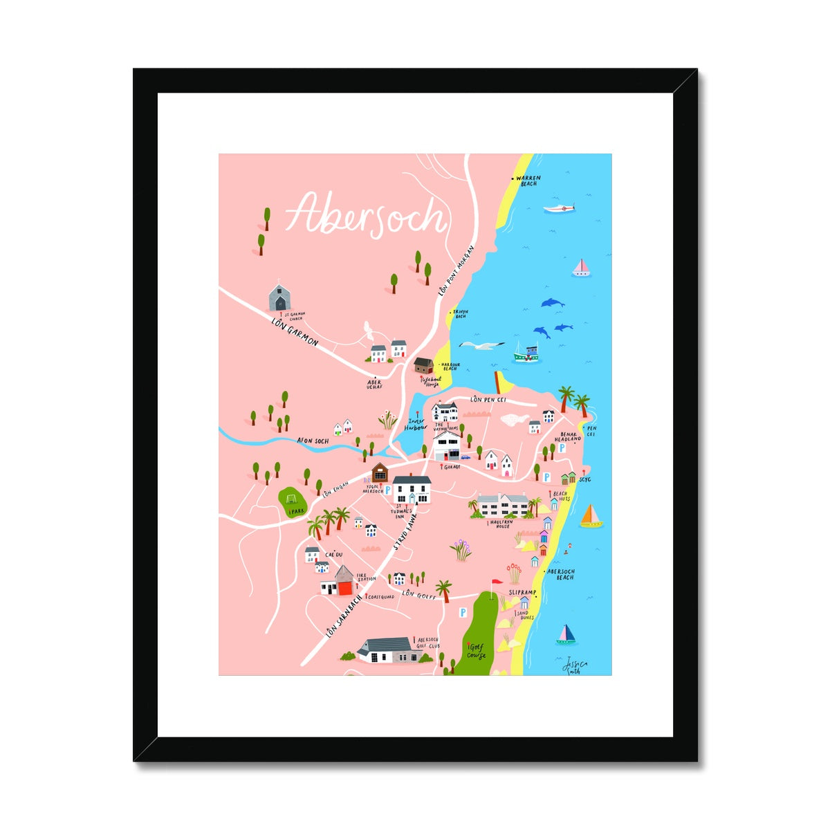 Abersoch Illustrated Map Framed & Mounted Print – Abersoch Life